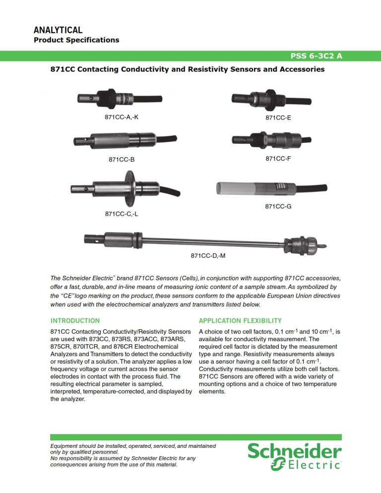 871CC and 871CR Series Contacting Conductivity and Resistivity Sensors